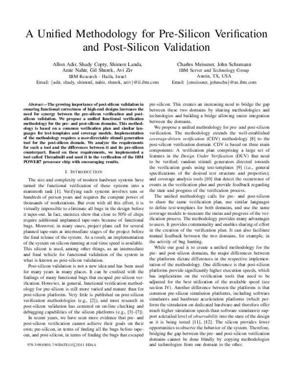(PDF) A unified methodology for pre-silicon verification and post ...