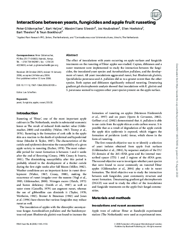 (PDF) Interactions between yeasts, fungicides and apple fruit russeting