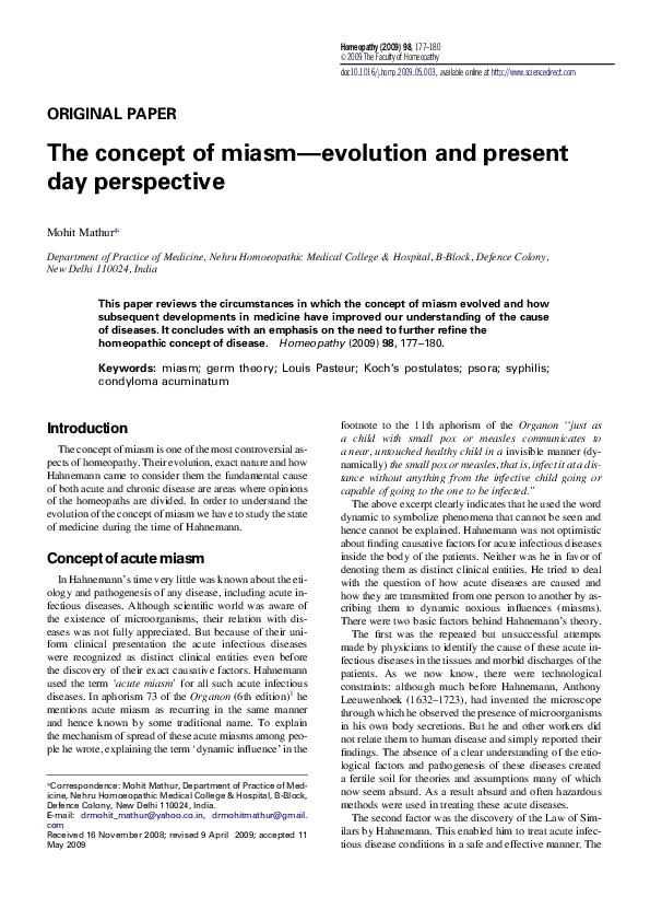 (PDF) The concept of miasm—evolution and present day perspective