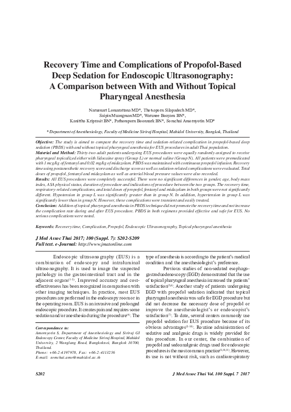 (PDF) Recovery Time and Complications of Propofol-Based Deep Sedation ...