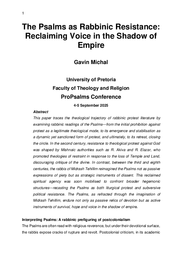 (PDF) The Psalms as Rabbinic Resistance: Reclaiming Voice in the Shadow ...
