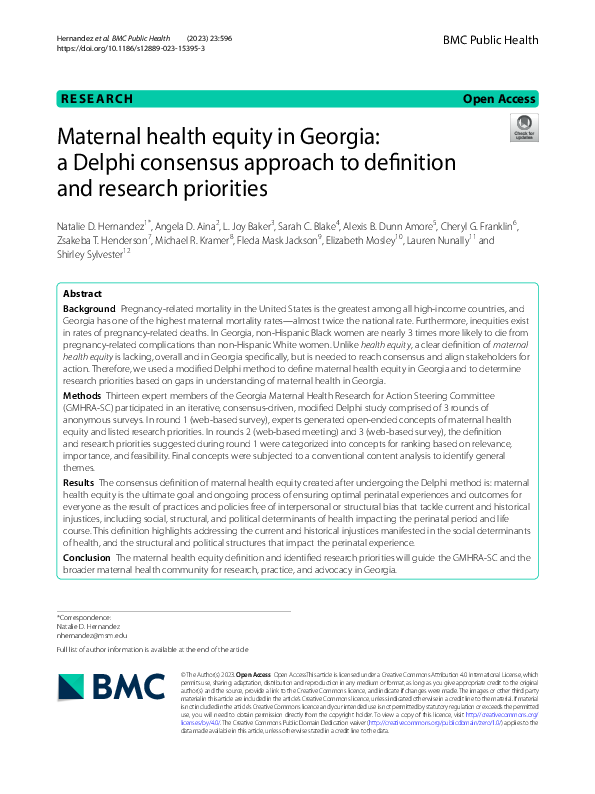 (PDF) Maternal health equity in Georgia: a Delphi consensus approach to ...