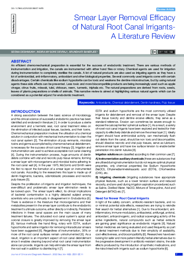 (PDF) Smear Layer Removal Efficacy of Natural Root Canal IrrigantsA ...