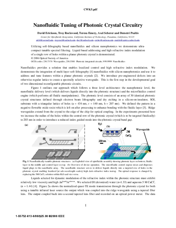 (PDF) Nanofluidic tuning of photonic crystal circuitry