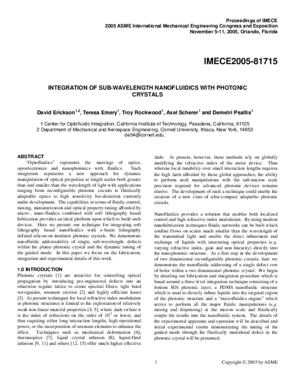 (PDF) Integration of Sub-Wavelength Nanofluidics With Photonic Crystals