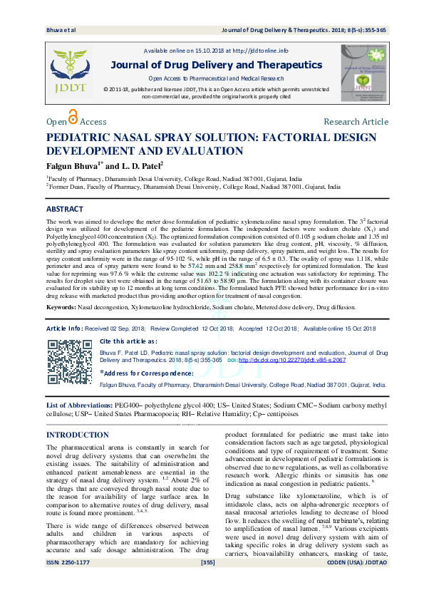 (PDF) Pediatric Nasal Spray Solution: Factorial Design Development and ...