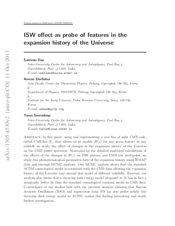(PDF) ISW effect as probe of features in the expansion history of the ...