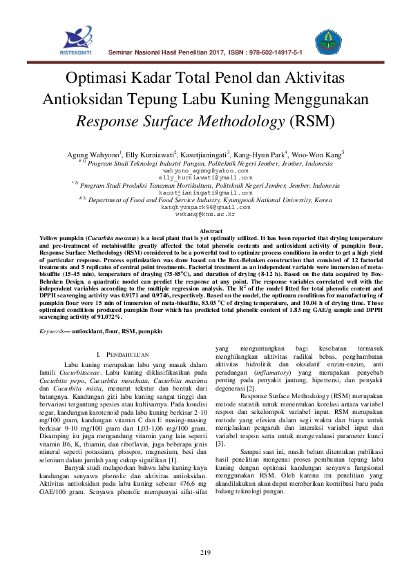 Pdf Response Surface Methodology Rsm