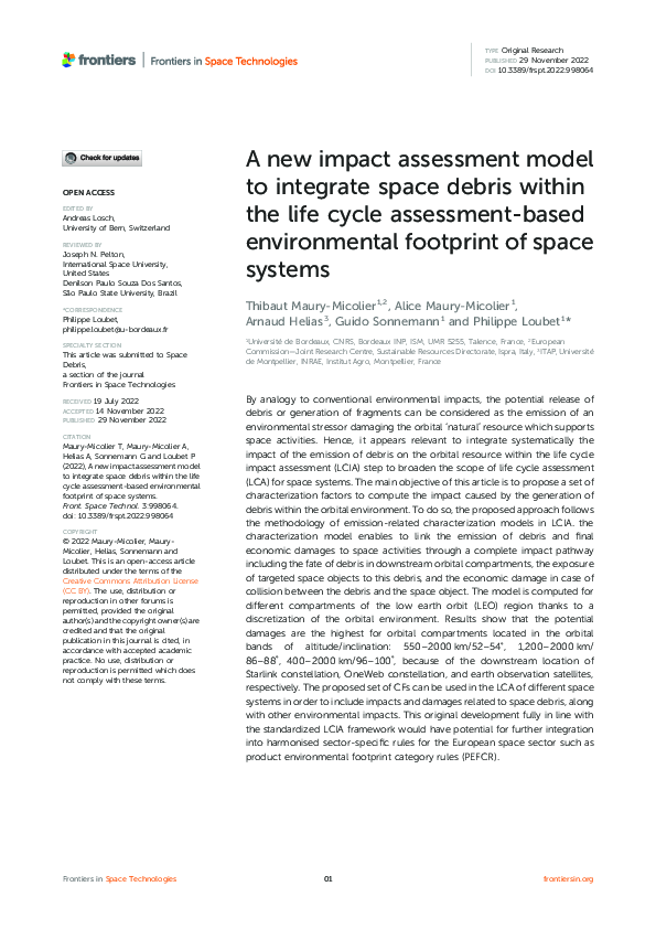 (PDF) A new impact assessment model to integrate space debris within the life cycle assessment ...