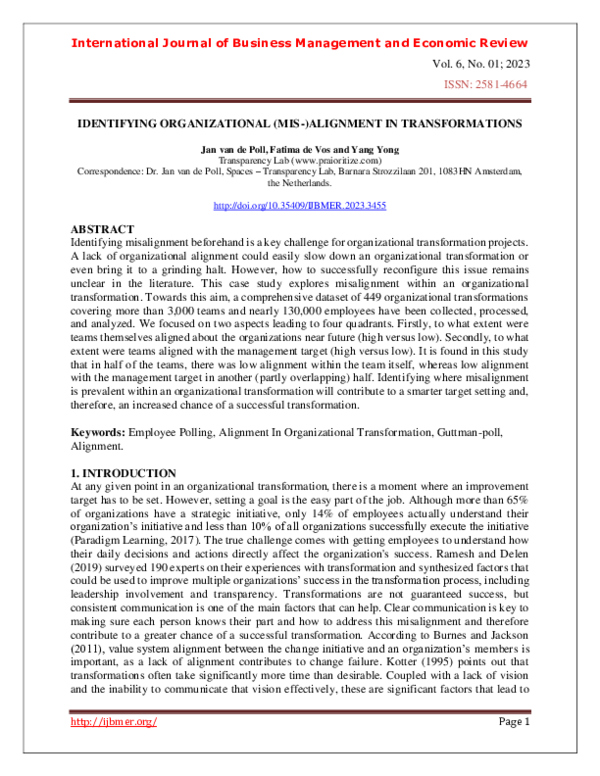 (PDF) Identifying Organizational (Mis-)Alignment in Transformations