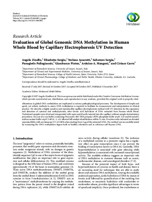 (PDF) Evaluation of Global Genomic DNA Methylation in Human Whole Blood ...