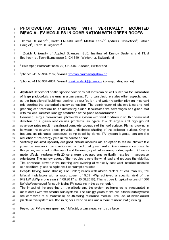 (PDF) Photovoltaic systems with vertically mounted bifacial PV modules in combination with green ...