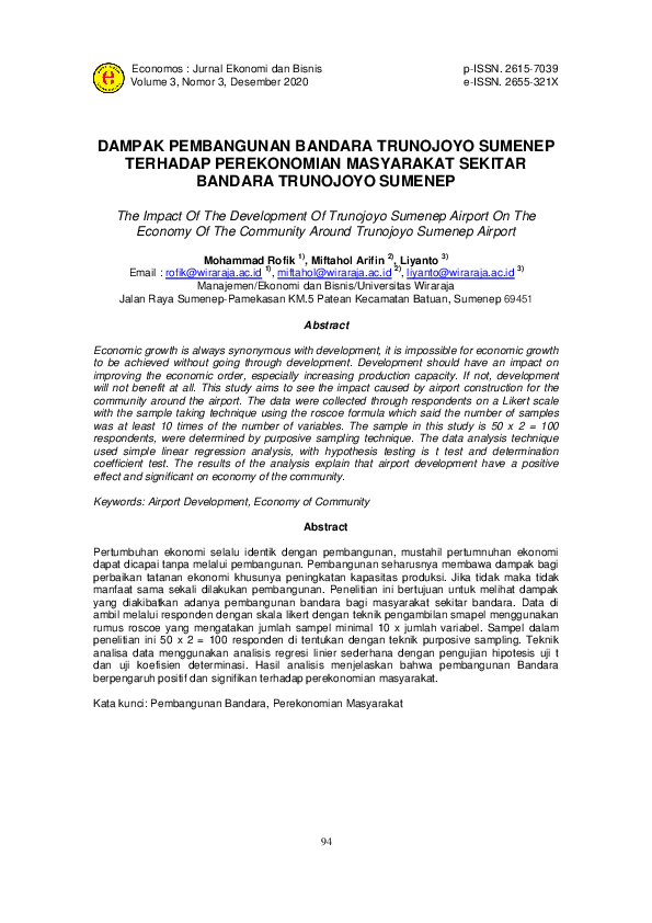 (PDF) Dampak Pembangunan Bandara Trunojoyo Sumenep Terhadap ...