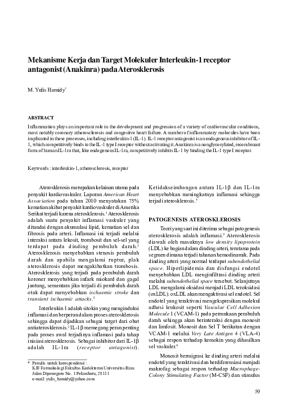 (PDF) Mekanisme Kerja dan Target Molekuler Interleukin-1 receptor ...
