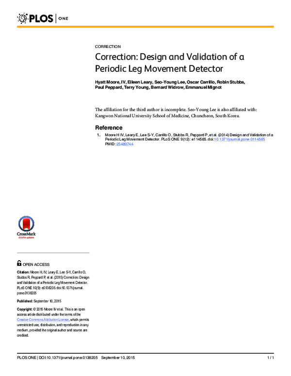 (PDF) Correction: Design and Validation of a Periodic Leg Movement Detector