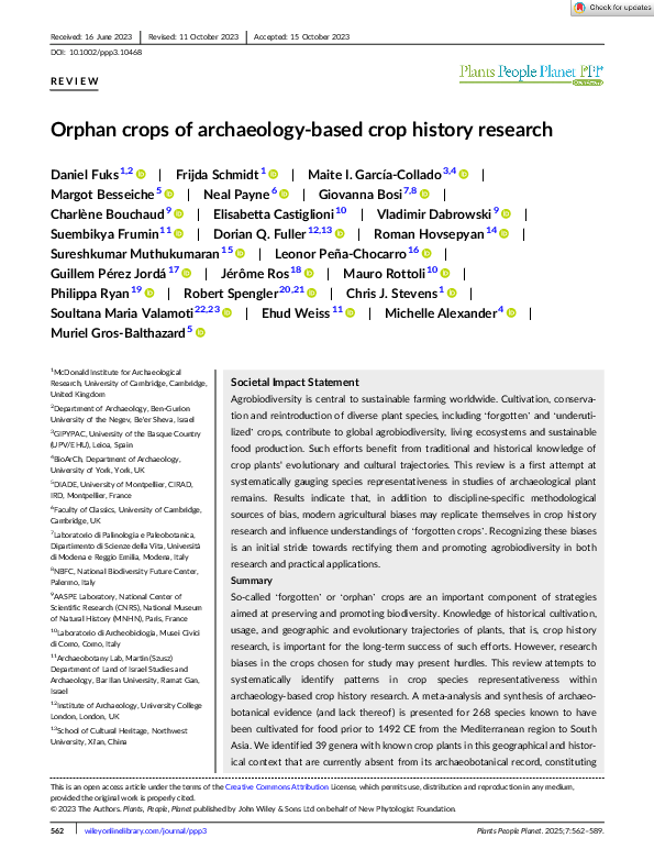 (PDF) Orphan crops of archaeology‐based crop history research