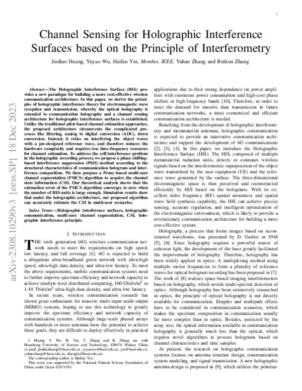 (PDF) Channel sensing for holographic interference surfaces based on the principle of interferometry