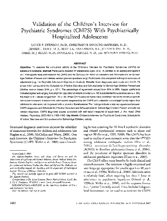 (PDF) Validation of the Children's Interview for Psychiatric Syndromes ...