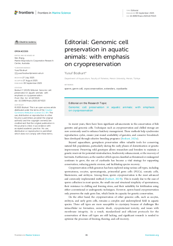 (PDF) Editorial: Genomic cell preservation in aquatic animals: with ...