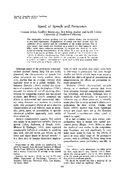 (PDF) Speed of speech and persuasion