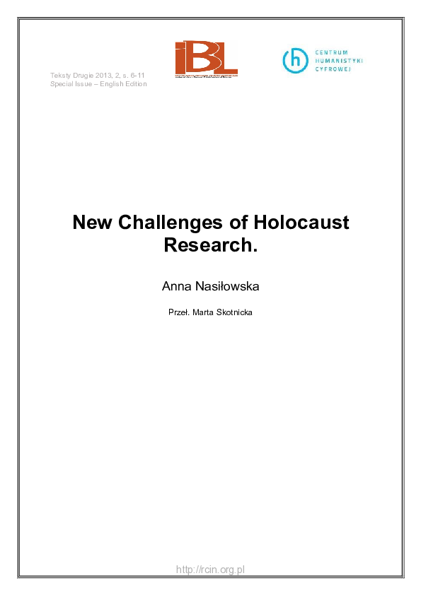 (PDF) New Challengesof Holocaust Research