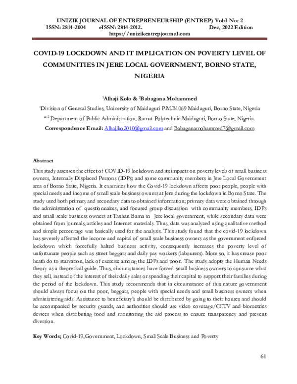 (PDF) COVID-19 LOCKDOWN AND IT IMPLICATION ON POVERTY LEVEL OF ...