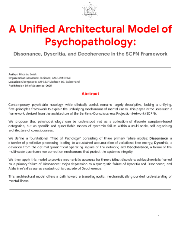 (PDF) 23. SCPN - A Unified Architectural Model of Psychopathology: Dissonance, Dyscritia, and ...