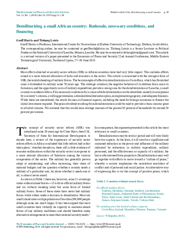 (PDF) Demilitarizing a small African country: Rationale, necessary ...