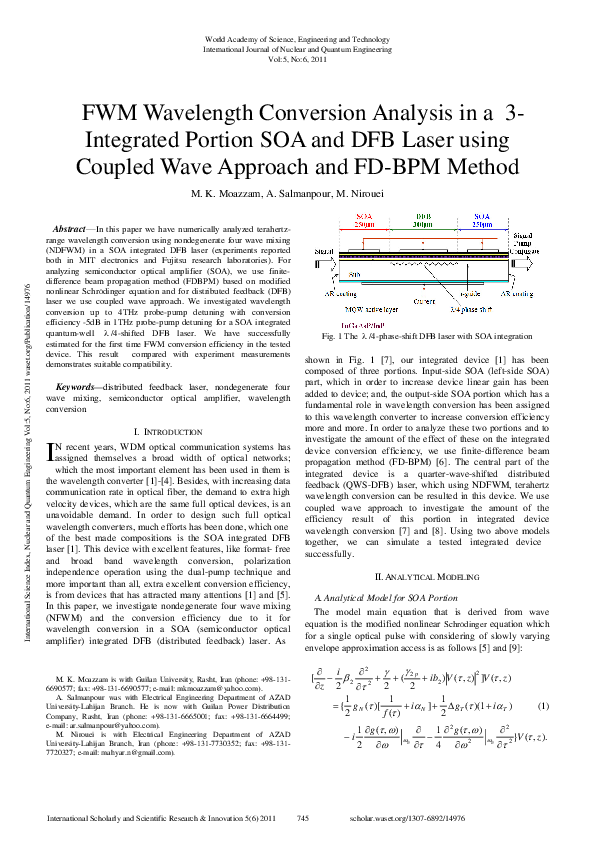 (PDF) Fwm Wavelength Conversion Analysis In A 3-Integrated Portion Soa And Dfb Laser Using ...