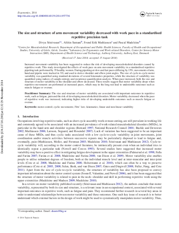 (PDF) The size and structure of arm movement variability decreased with ...