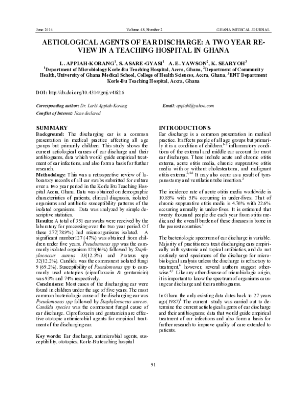 (PDF) Aetiological Agents of Ear Discharge: A Two year Review in a ...