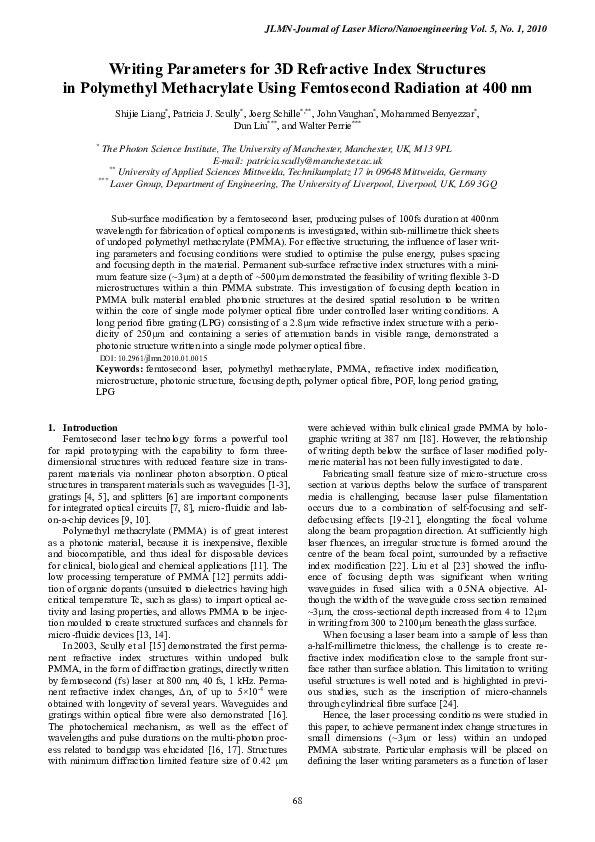 (PDF) Writing Parameters for 3D Refractive Index Structures in ...