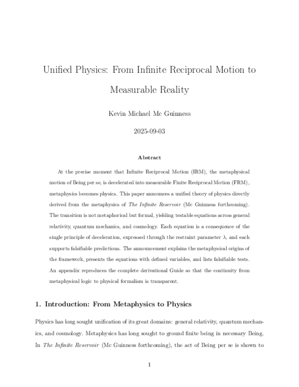 (PDF) Unified Physics: From Infinite Reciprocal Motion to Measurable ...