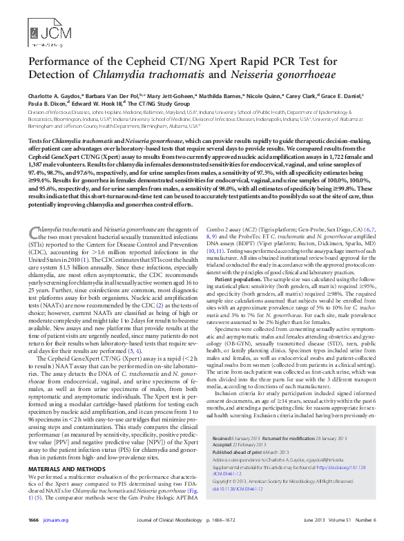 (PDF) Performance of the Cepheid CT/NG Xpert Rapid PCR Test for ...