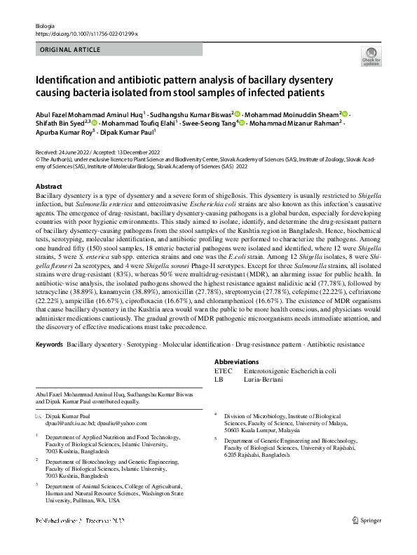 (PDF) Identification and antibiotic pattern analysis of bacillary ...