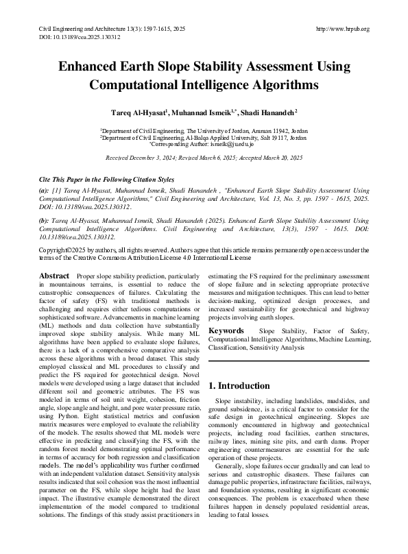 (PDF) Enhanced Earth Slope Stability Assessment Using Computational ...