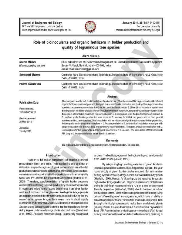 (PDF) Role of bioinoculants and organic fertilizers in fodder ...