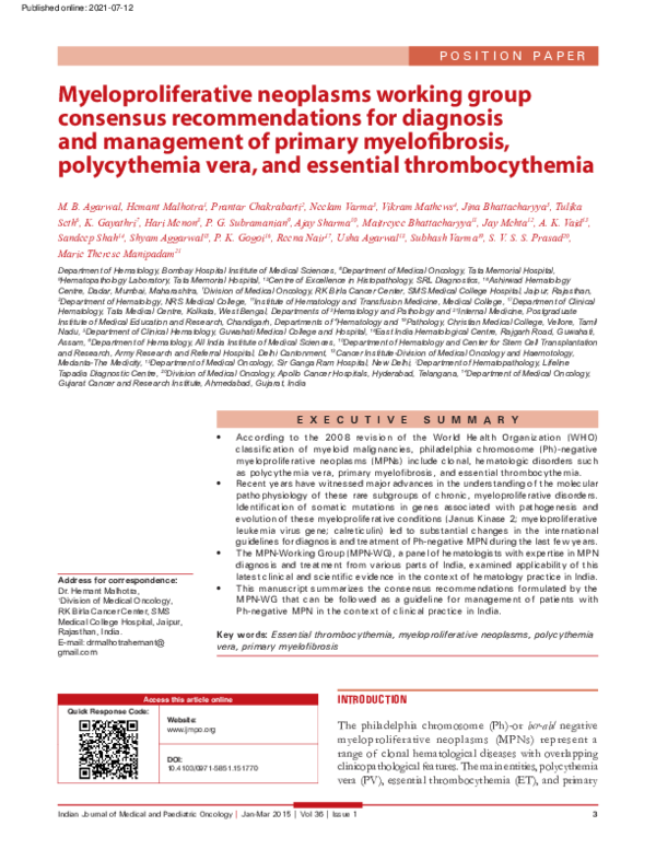 (PDF) Myeloproliferative neoplasms working group consensus ...