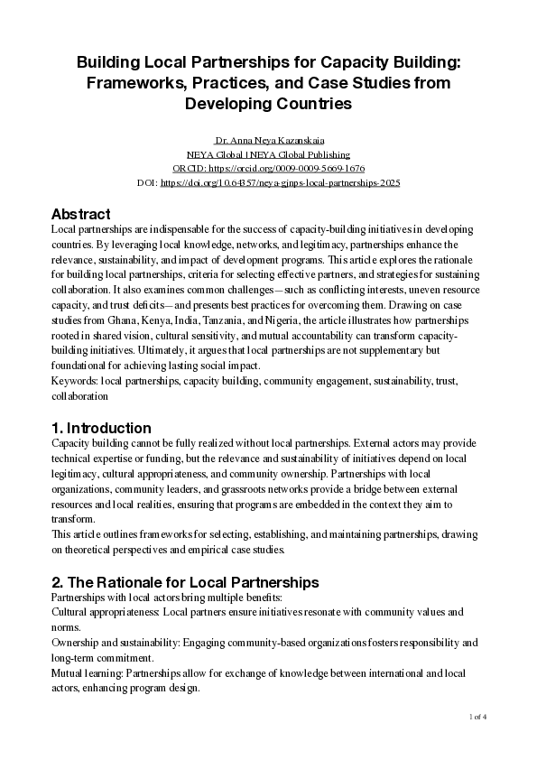(PDF) Building Local Partnerships for Capacity Building: Frameworks ...