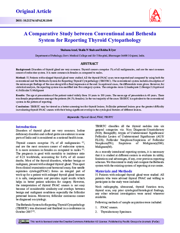 (PDF) A Comparative Study between Conventional and Bethesda System for ...