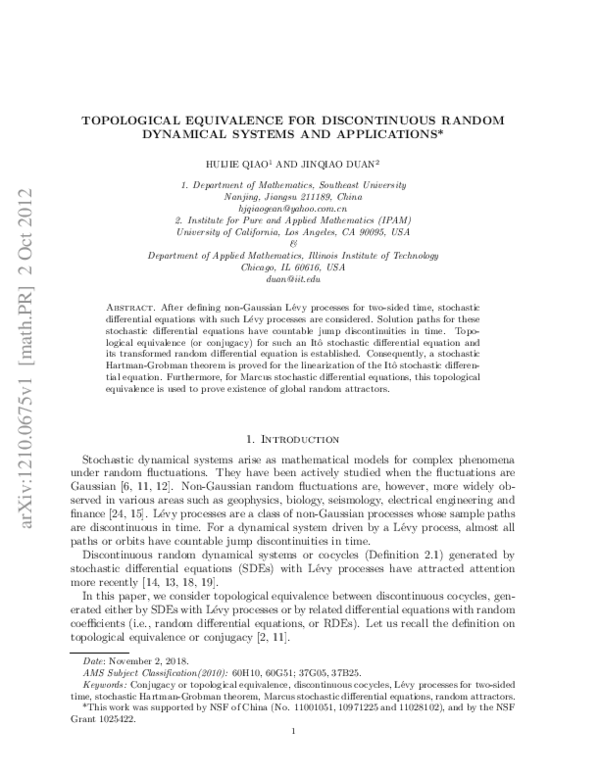 (PDF) Topological Equivalence for Discontinuous Random Dynamical Systems and Applications