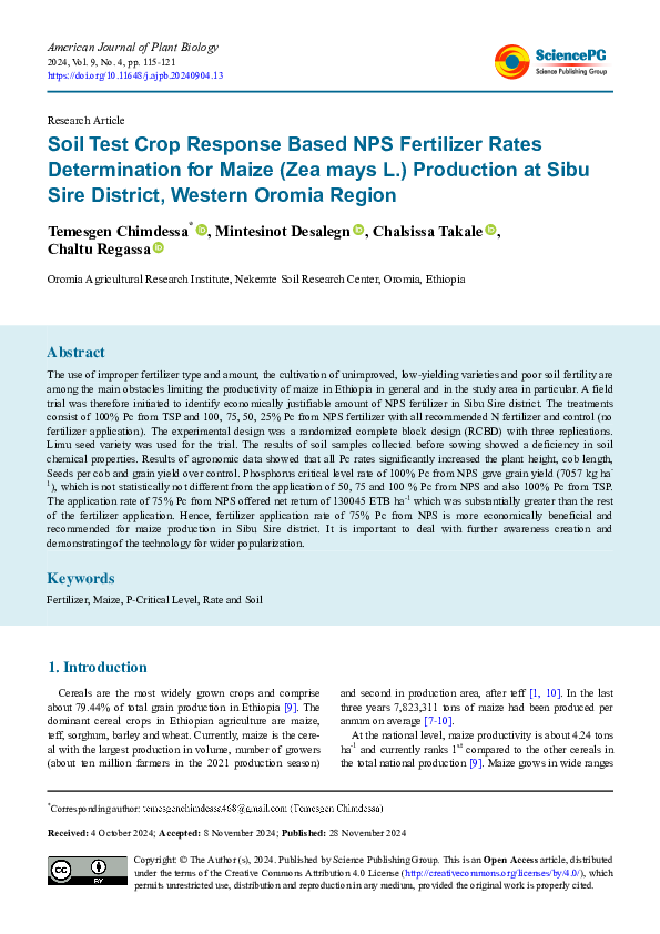 (PDF) Soil Test Crop Response Based NPS Fertilizer Rates Determination ...