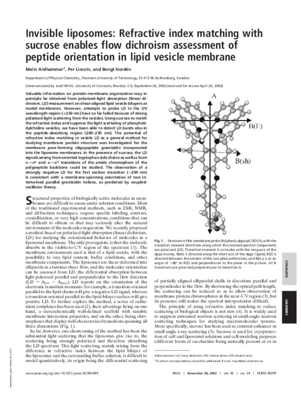(PDF) Invisible liposomes: Refractive index matching with sucrose enables flow dichroism ...