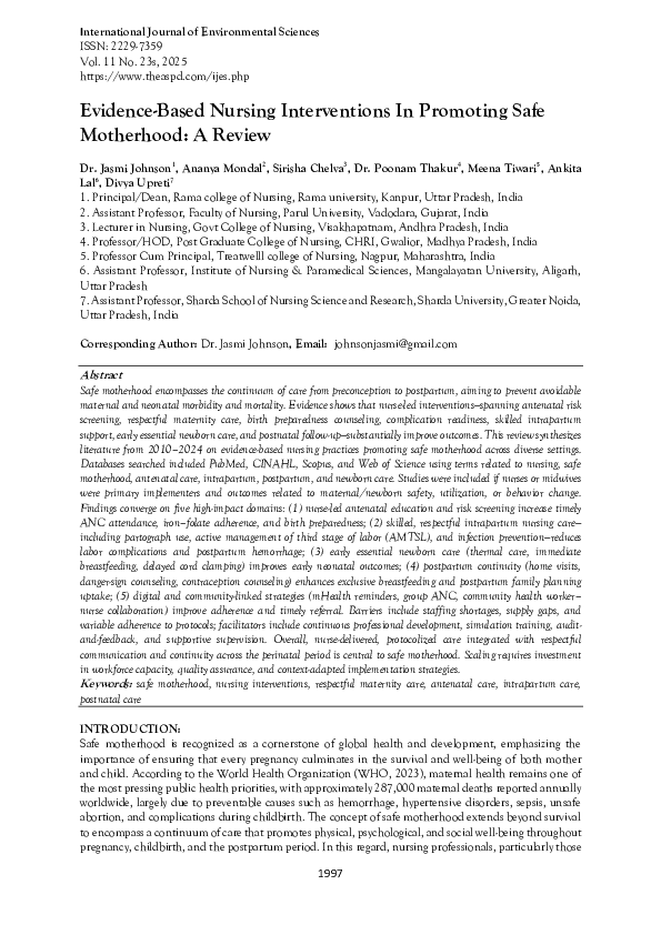 (PDF) Evidence-Based Nursing Interventions In Promoting Safe Motherhood ...