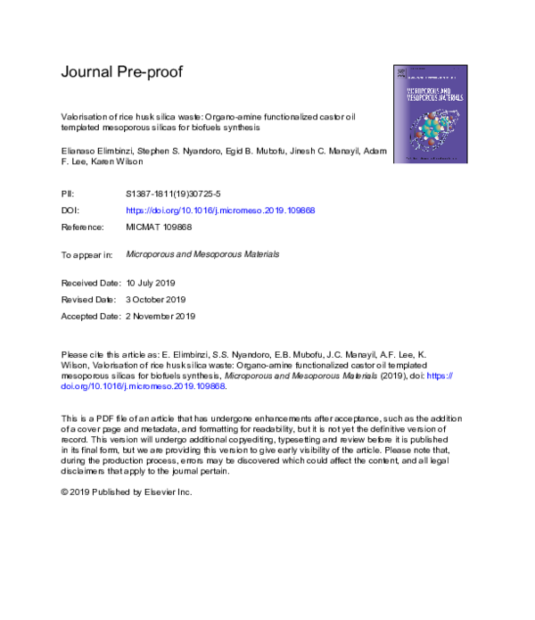(PDF) Valorization of rice husk silica waste: Organo-amine ...
