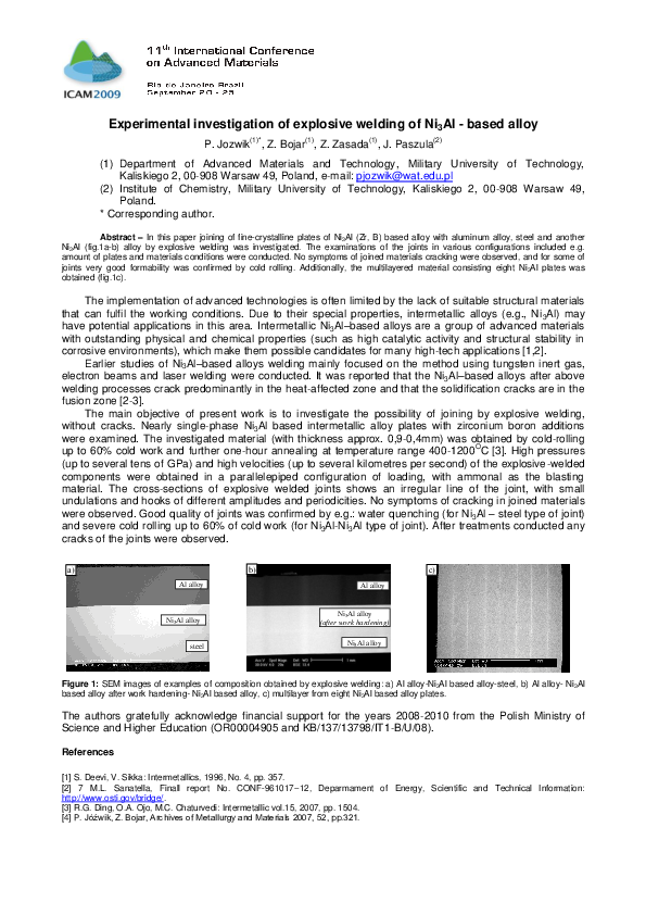 (PDF) Experimental investigation of explosive welding of Ni3Al - based alloy