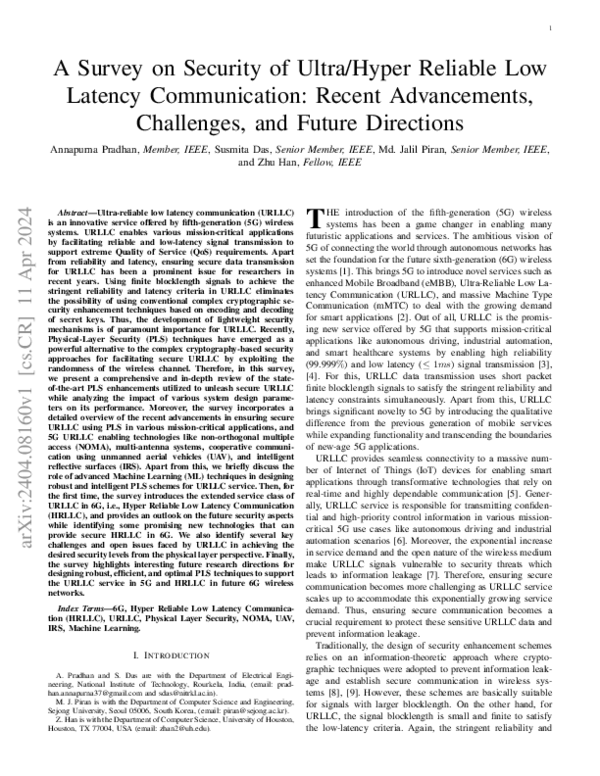 (PDF) A Survey on Security of Ultra/Hyper Reliable Low Latency ...