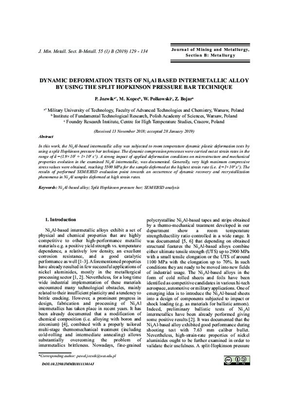 (PDF) Dynamic deformations tests of Ni3Al based intermetallic alloy by ...