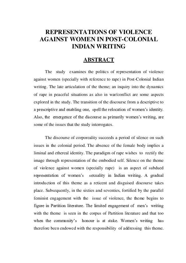 (PDF) Representations of violence against women in post colonial Indian ...