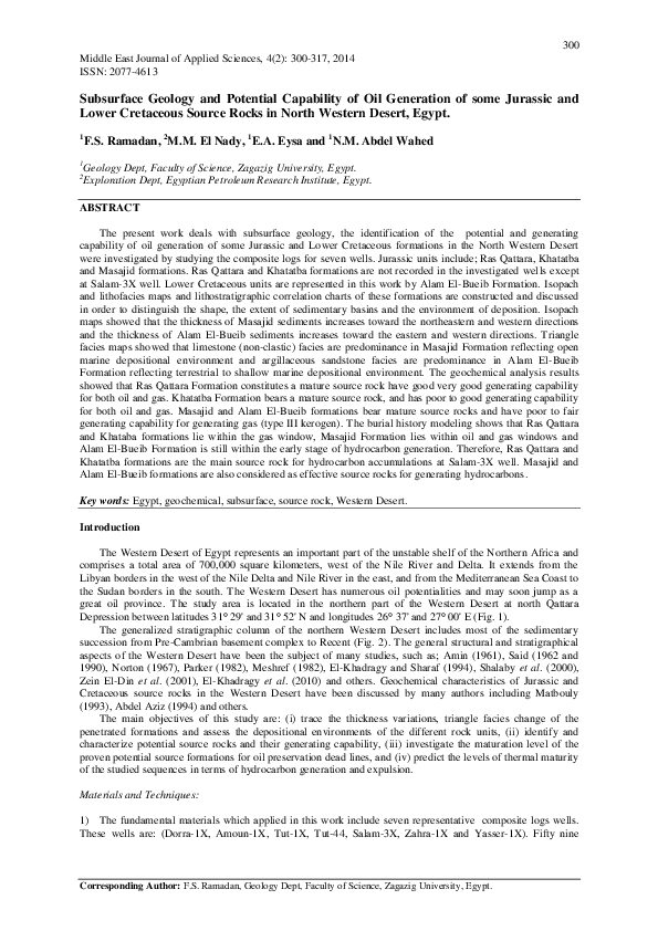 (PDF) Subsurface Geology and Potential Capability of Oil Generation of ...